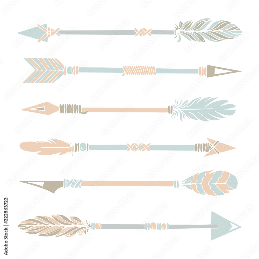 Tribal Indian arrow set. Colorful ethnic hand drawn vector illustration ...