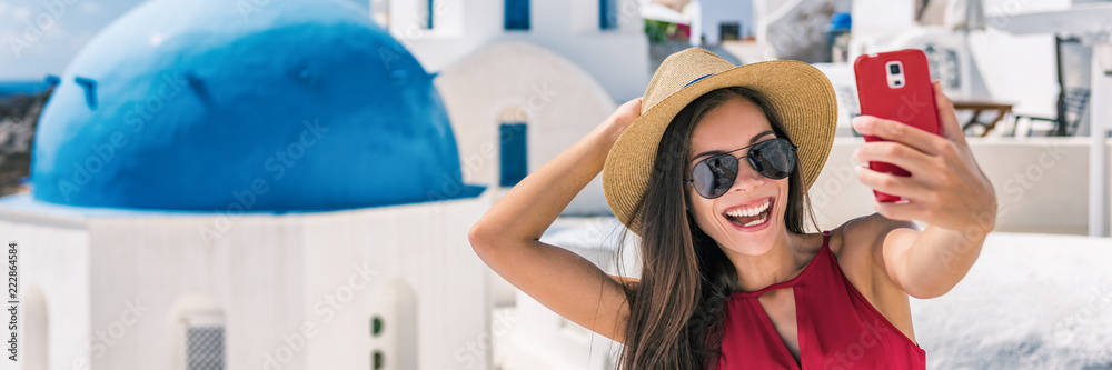 Happy tourist taking selfie having fun on Europe summer vacation in ...