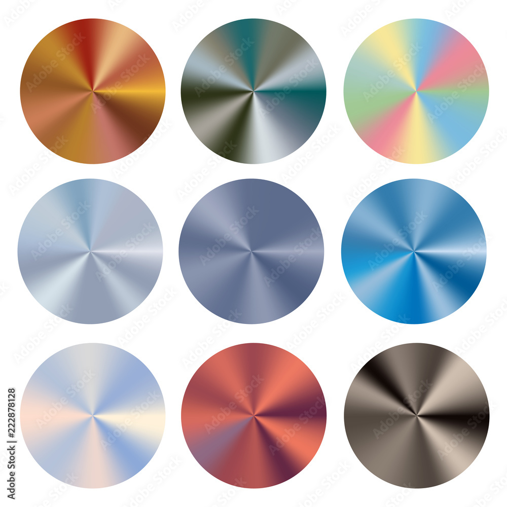 Set conical gradients. Vector radial glossy background. Texture of foil ...