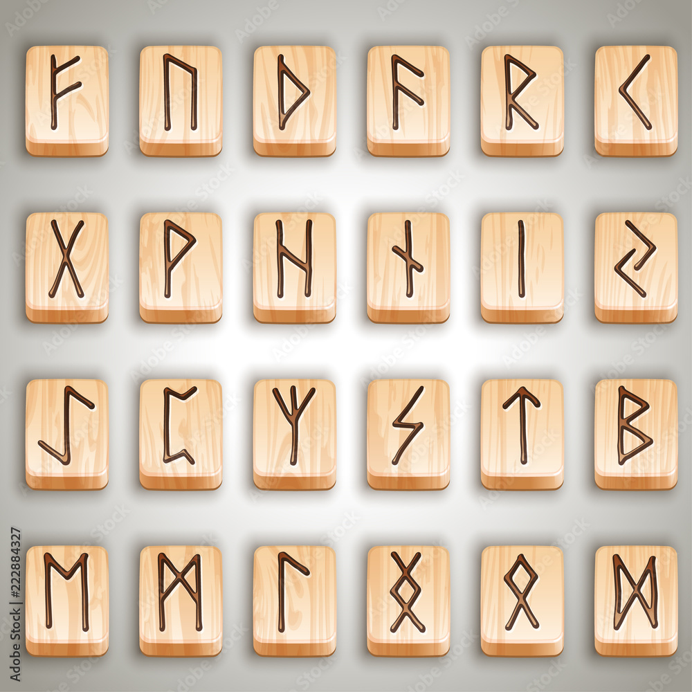 Vector illustration - set of norse scandinavian wooden runes, runic ...