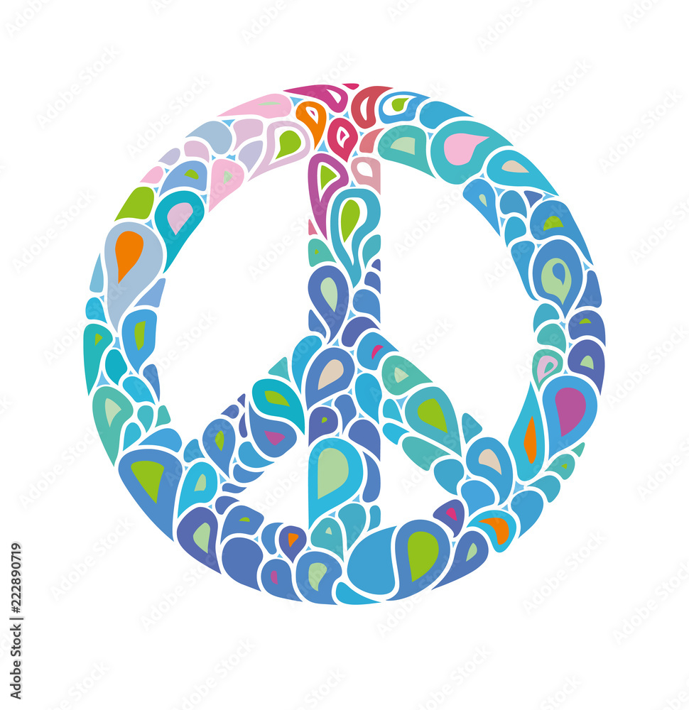 Symbol of peace. Peace sign consists of bright bubbles drops ...