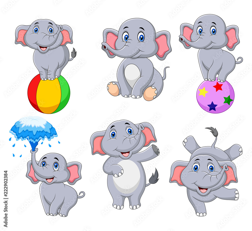 Cartoon elephants collection with different actions Stock Vector ...