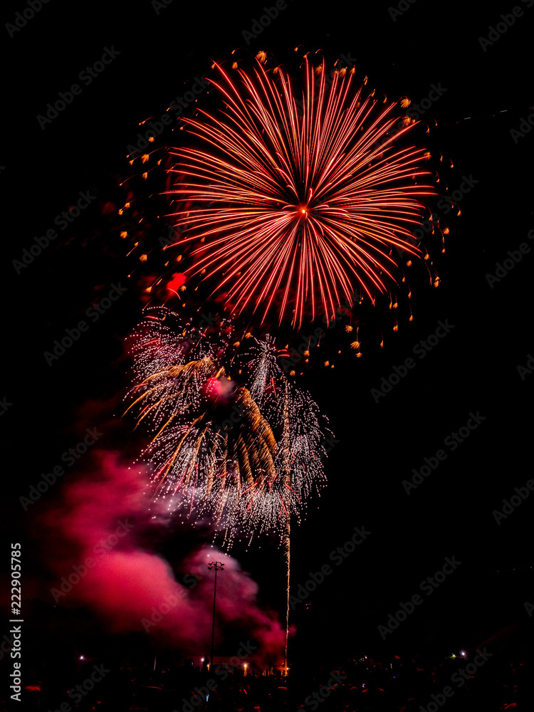 Independence day fourth of July real fireworks display exploding in the ...