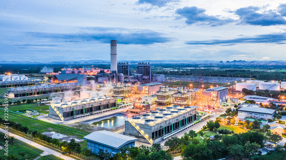 Aerial view power plant, Combined cycle power plant electricity ...