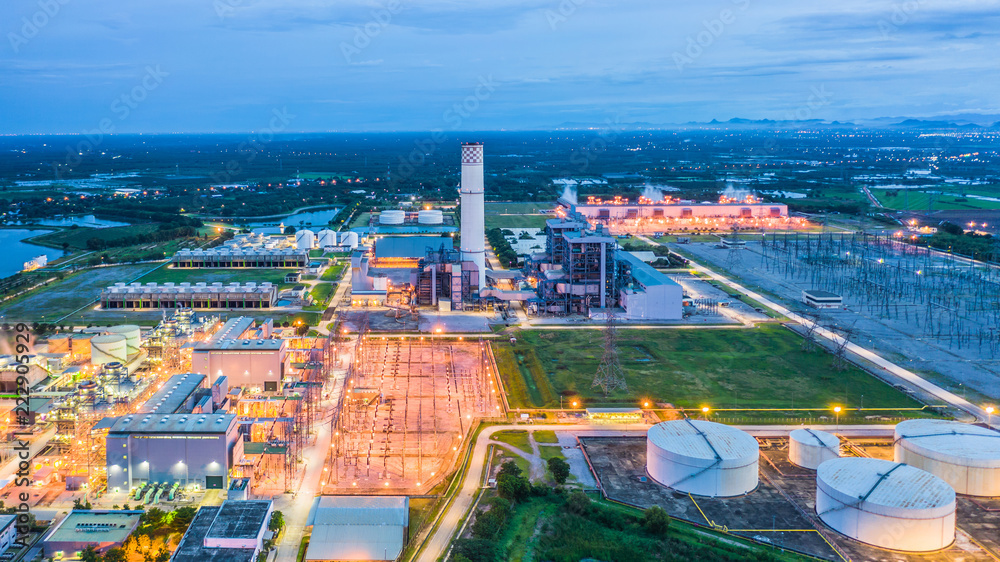 Aerial view power plant, Combined cycle power plant electricity ...