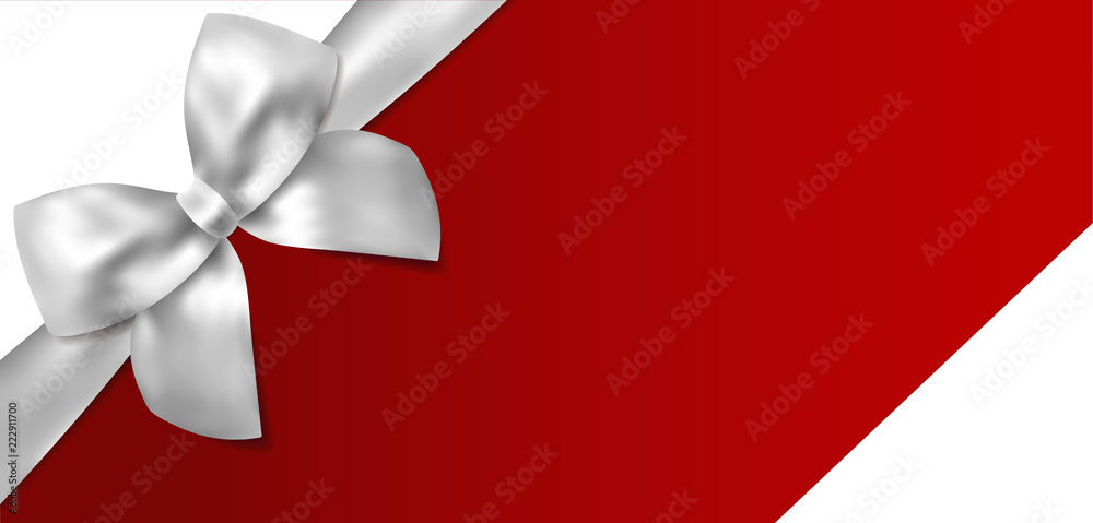 Voucher, Gift certificate, Coupon template. Silver bow, ribbon on white ...