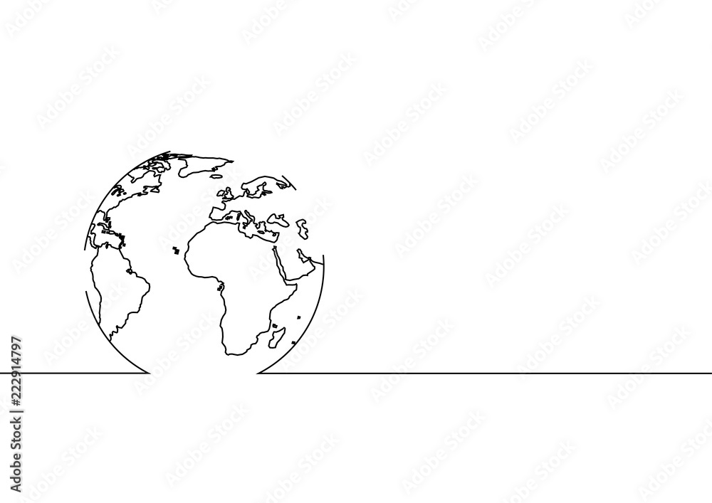 Continuous line drawing of Global network connection. Vector ...