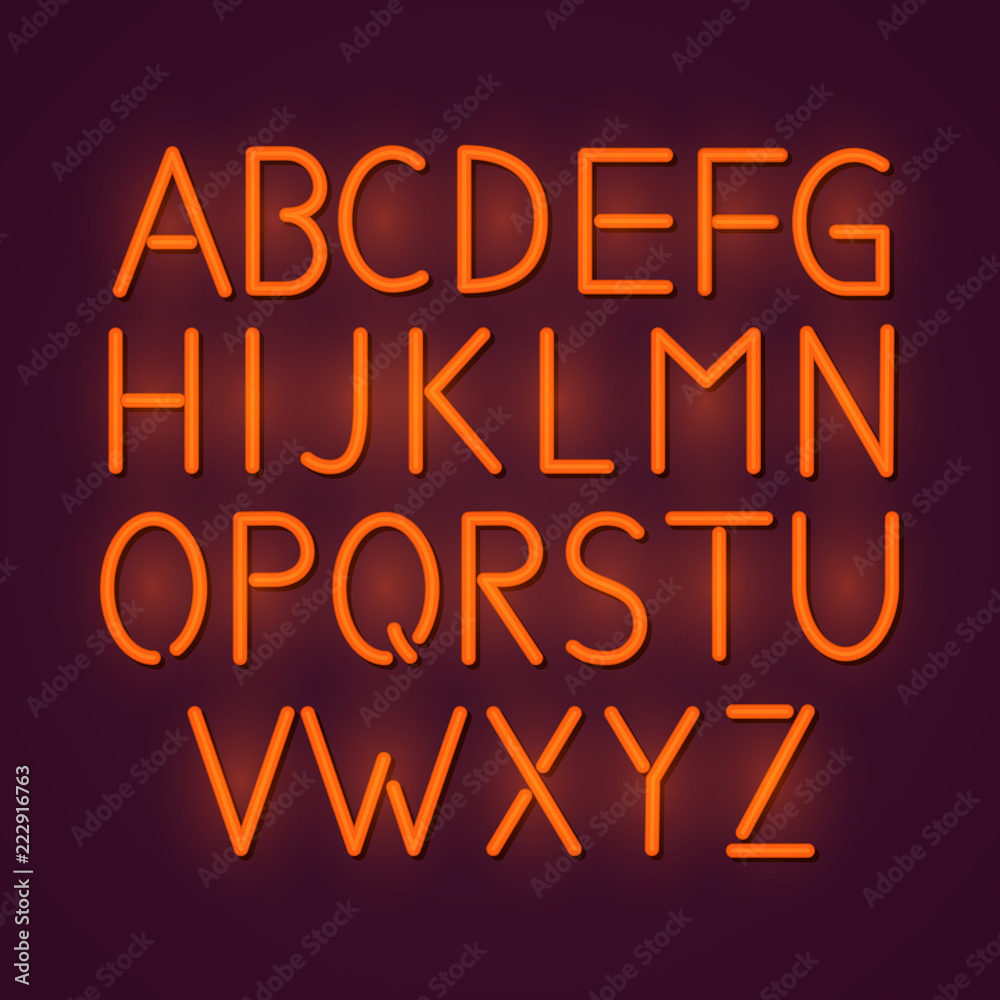 Green neon light glowing alphabet. Neon night font sign. Illuminated ...