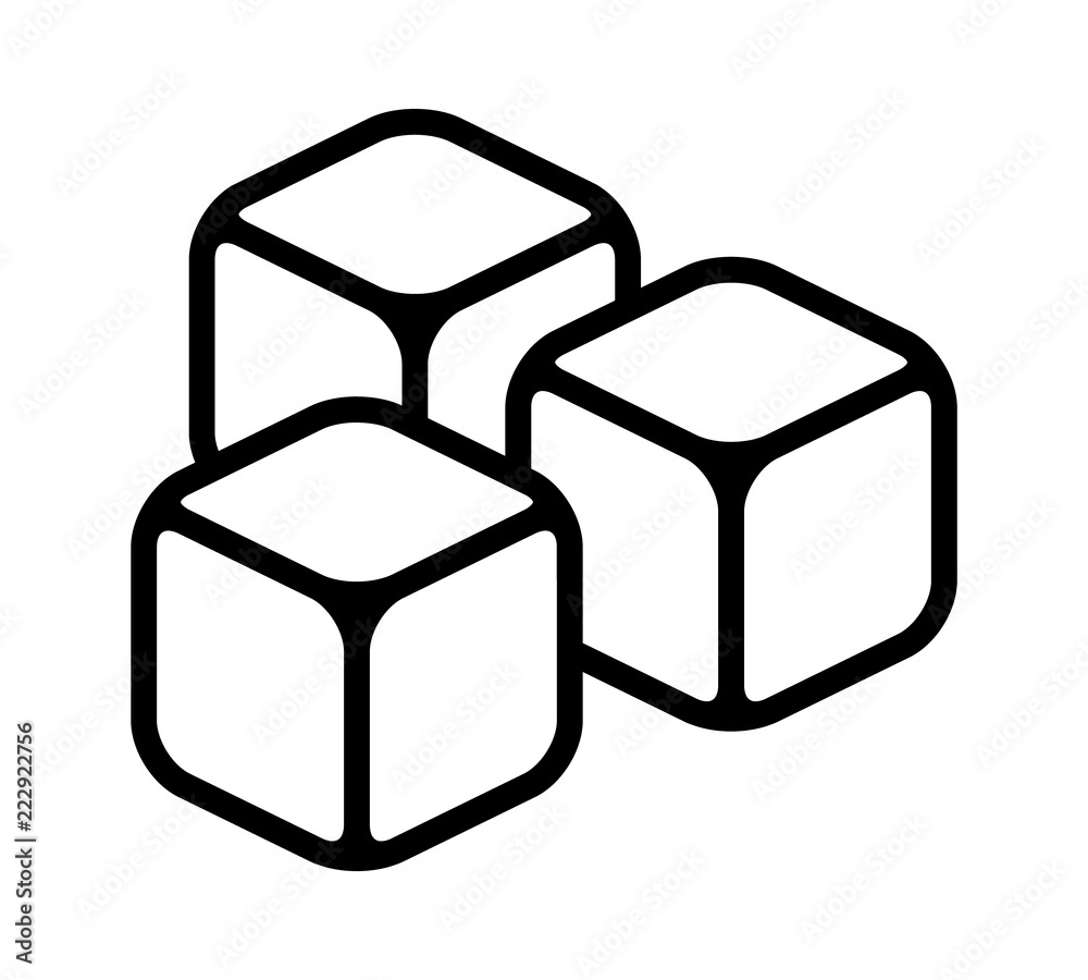Three ice cubes or sugar cubes line art vector icon for apps and ... Three ice cubes or sugar cubes line art vector icon for apps and ...