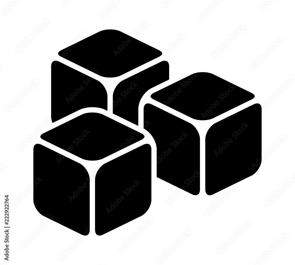 Three ice cubes or sugar cubes flat vector icon for apps and websites ...