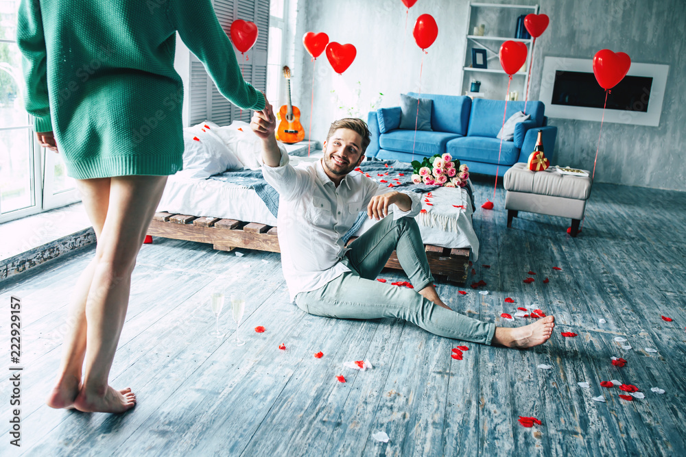 Beautiful young tender lovely couple are kissing and hugging each other ...