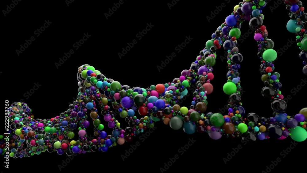 3d render isolated abstract DNA strand made of spheres. Complex gene ...