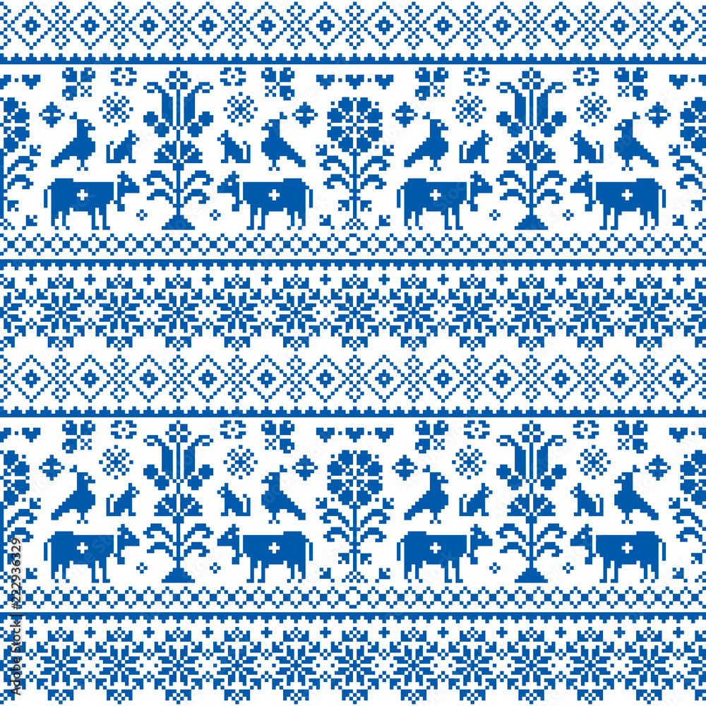 Retro traditional cross-stitch vector seamless pattern - repetitive ...