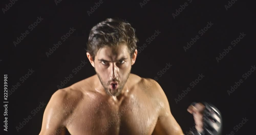 Getting Pumped Up. Athletic Male Working Out. Boxing. Slow Motion ...