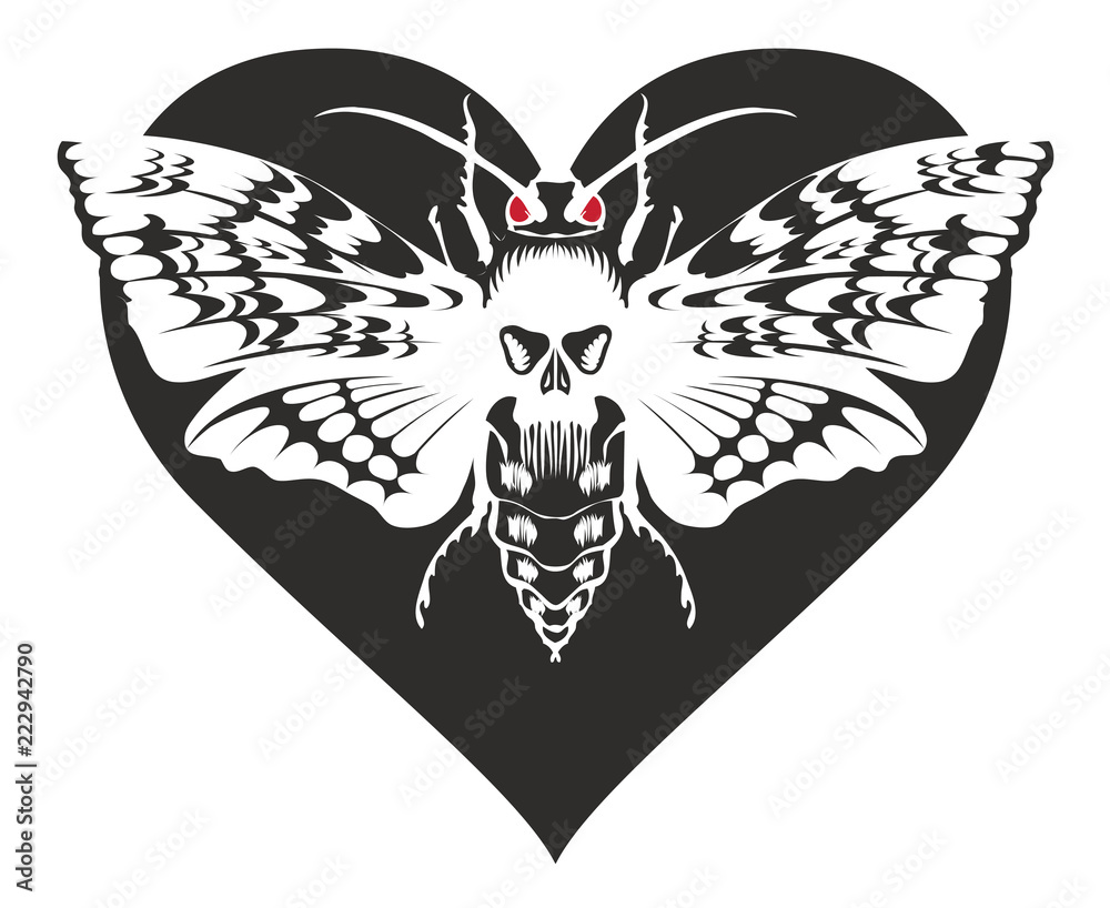 Vector graphic abstract illustration of a butterfly Dead head with a skull-shaped pattern on the ...
