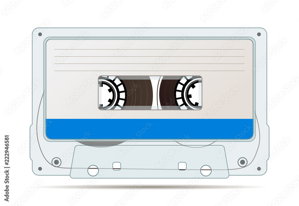 Realistic audio cassette with magnetic tape, vintage object isolated on ...