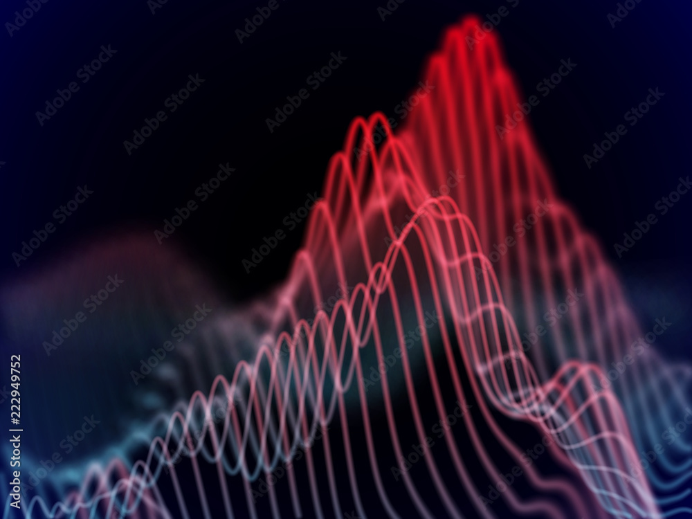 3D Sound waves. Big data abstract visualization: business charts ...