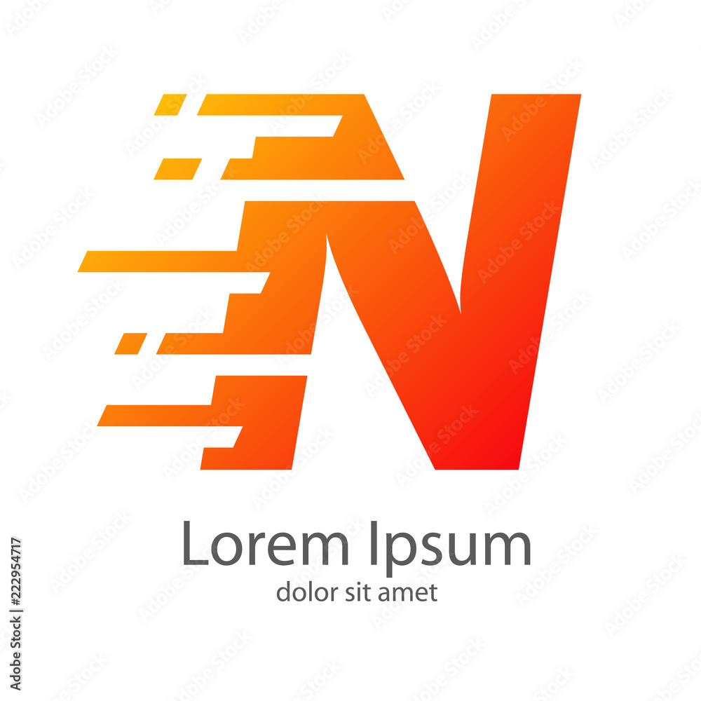 Logotipo letra N estilo velocidad color naranja Stock Vector | Adobe Stock