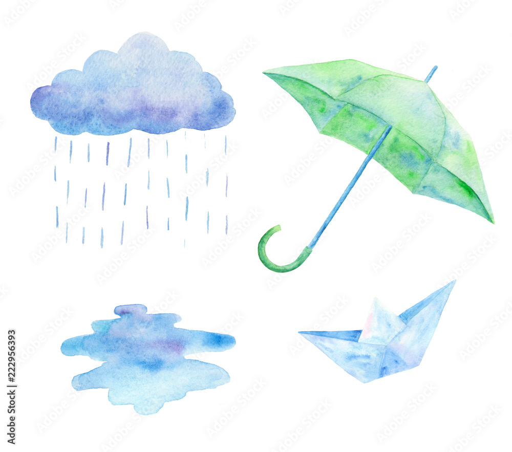Rainy day clipart. Watercolor set. Stock Illustration | Adobe Stock