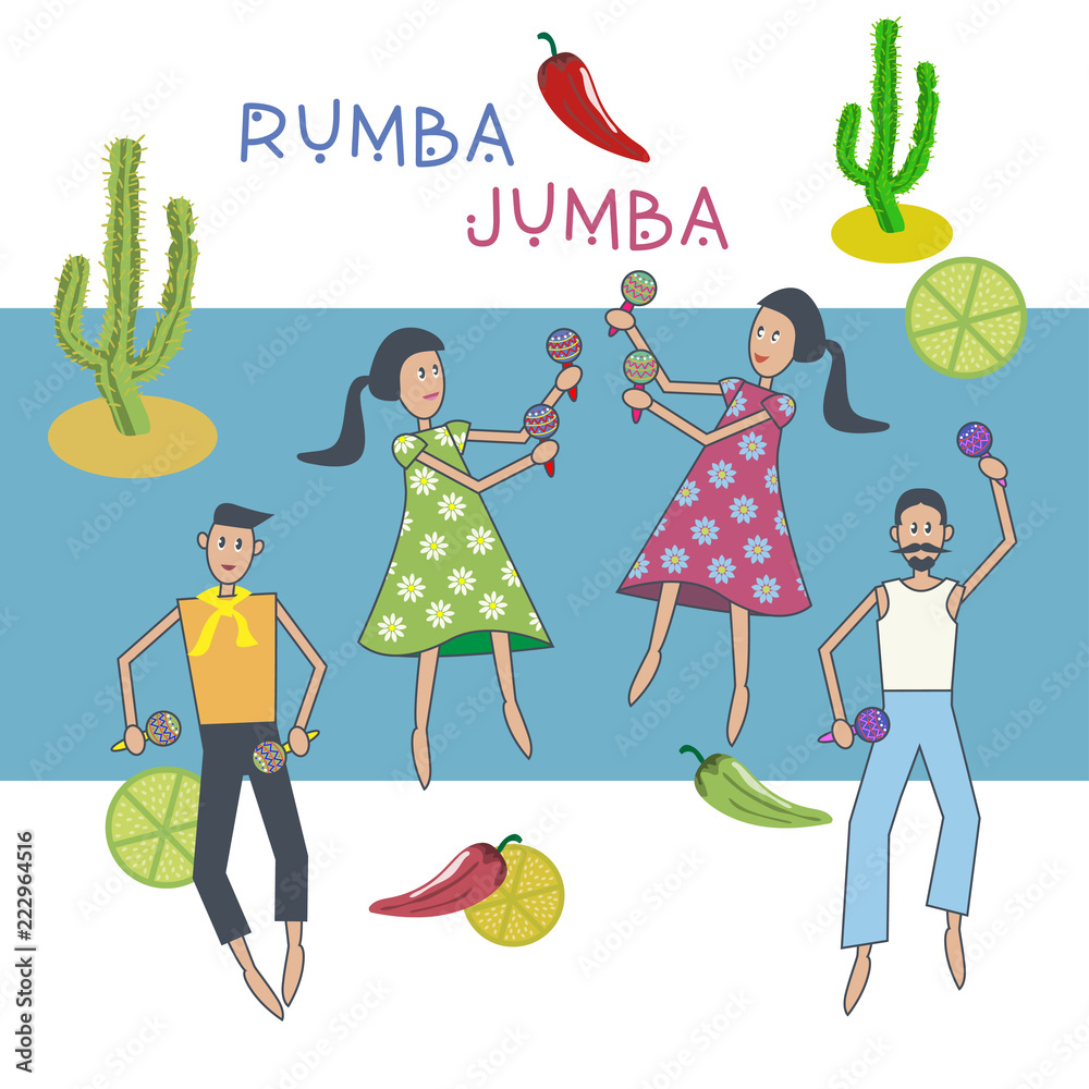 People dancing rumba. Vector illustration of men and women who dance ...