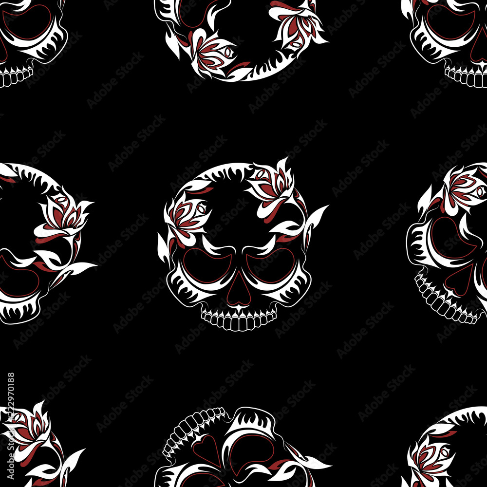 Seamless skull texture with roses on head. Stock Vector | Adobe Stock