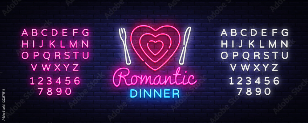 Romantic Dinner Neon Logo Vector. Romantic Dinner neon sign, design ...