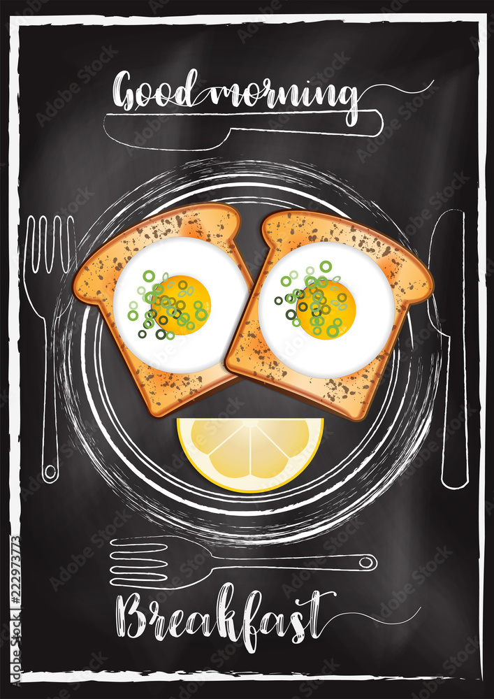 Breakfast menu with chalkboard background Stock Vector | Adobe Stock