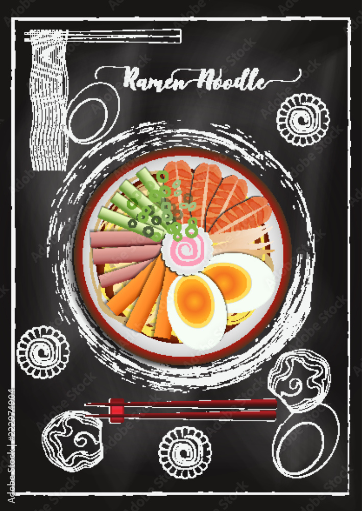 Japanese food ,Ramen menu with chalkboard background Stock Vector ...