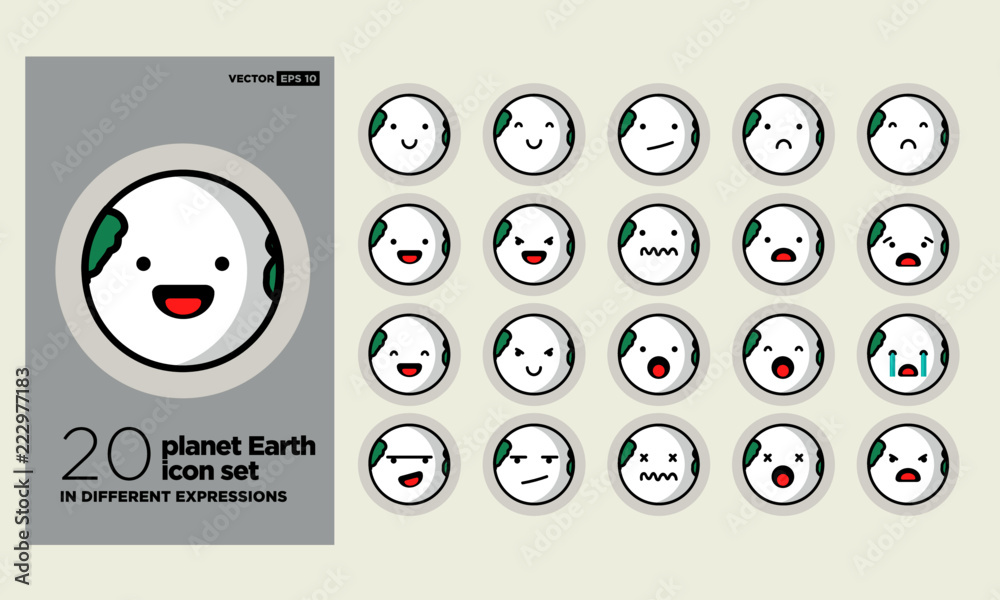 Planet Earth Smiling Happy Emoji Icon Set In Different Expressions ...