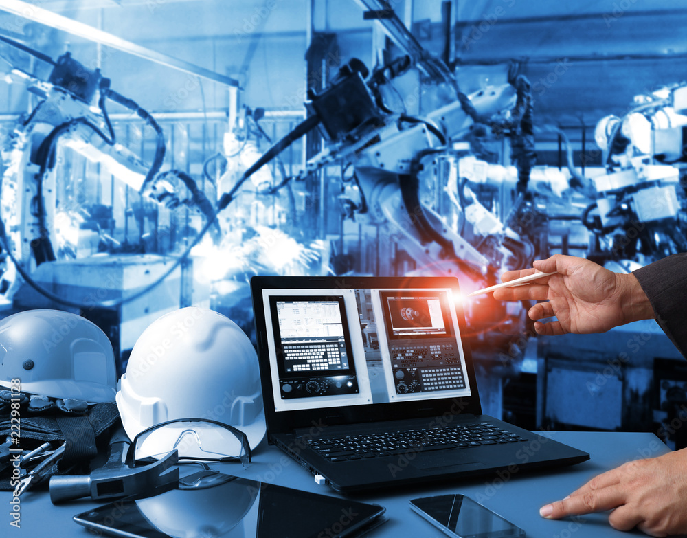 Engineer hand using computer machine real time monitoring system ...