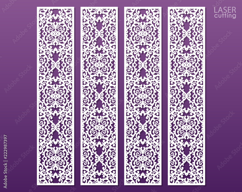 Laser cut decorative lace borders patterns. Set of bookmarks templates ...