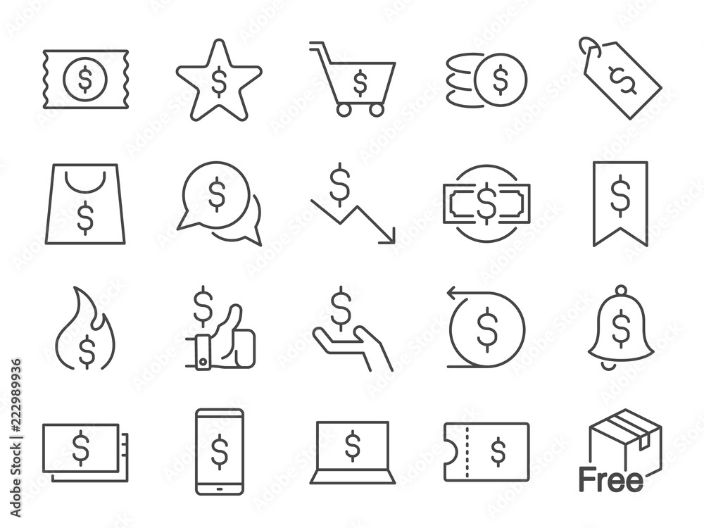 Discount icon set. Included icons as sale, promotion, badge, coupon ...