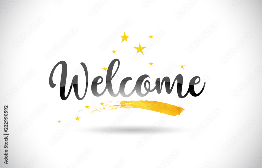 Welcome Word Vector Text with Golden Stars Trail and Handwritten Curved ...