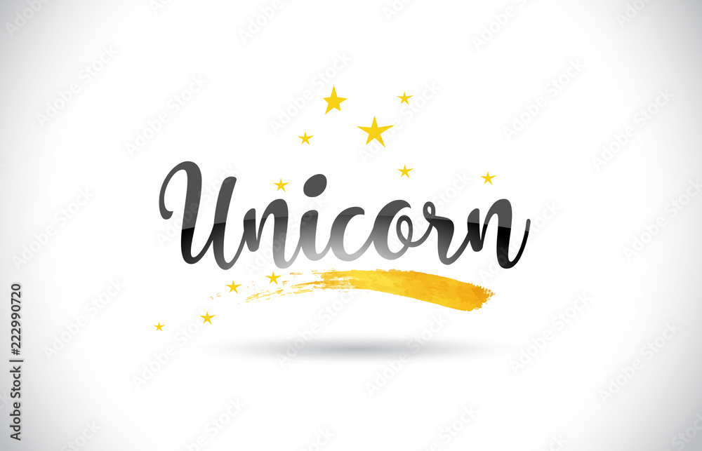 Unicorn Word Vector Text with Golden Stars Trail and Handwritten Curved ...