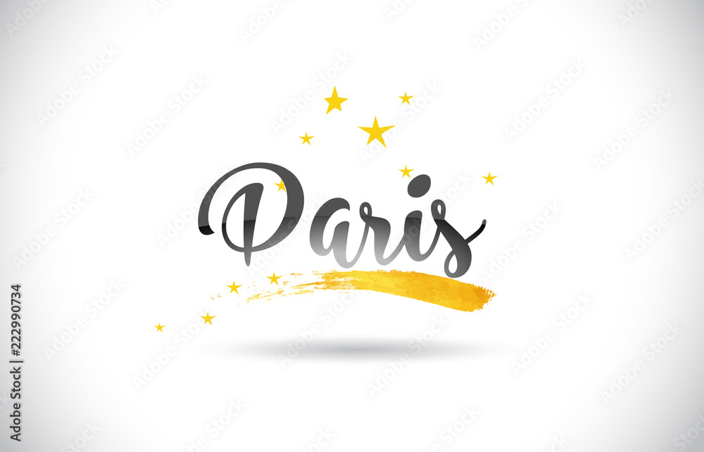 Paris Word Vector Text with Golden Stars Trail and Handwritten Curved ...