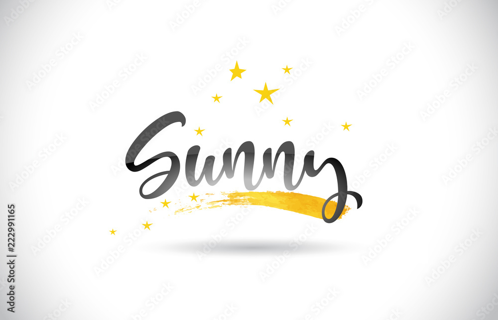 Sunny Word Vector Text with Golden Stars Trail and Handwritten Curved ...