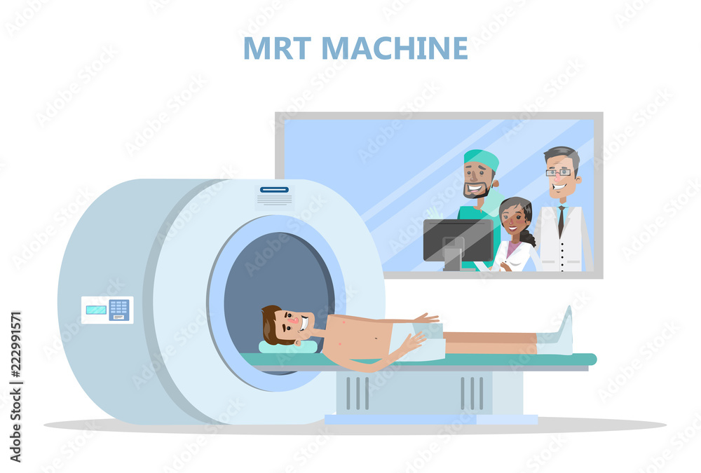 MRI process. Young man lying in the machine Stock Vector | Adobe Stock
