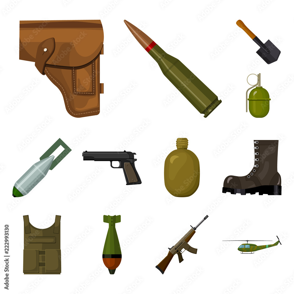 Army and armament cartoon icons in set collection for design. Weapons ...
