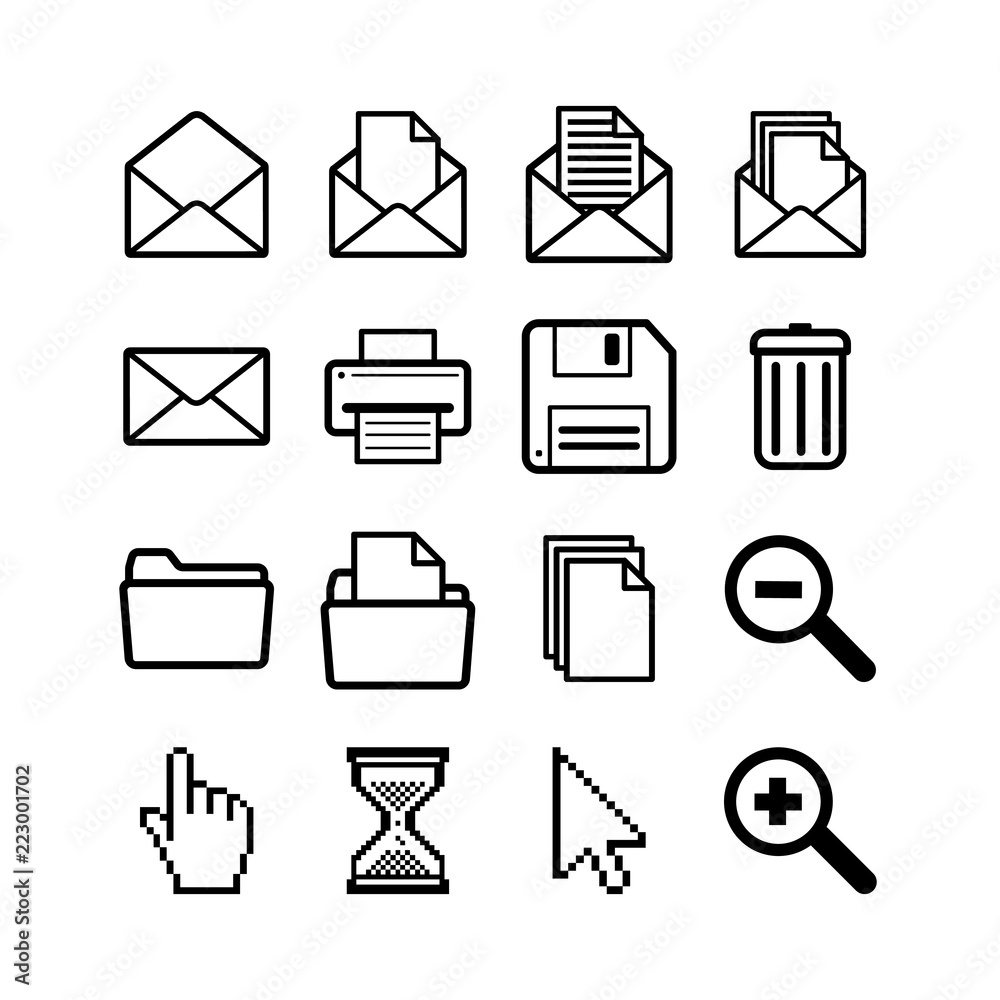 Set of general user interface pictograms for common operations like ...