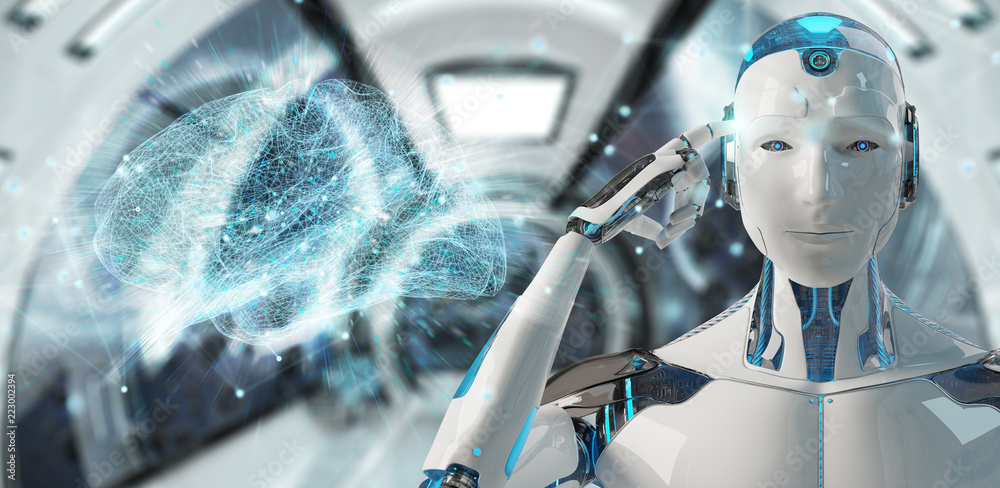 White man humanoid creating artificial intelligence 3D rendering Stock ...