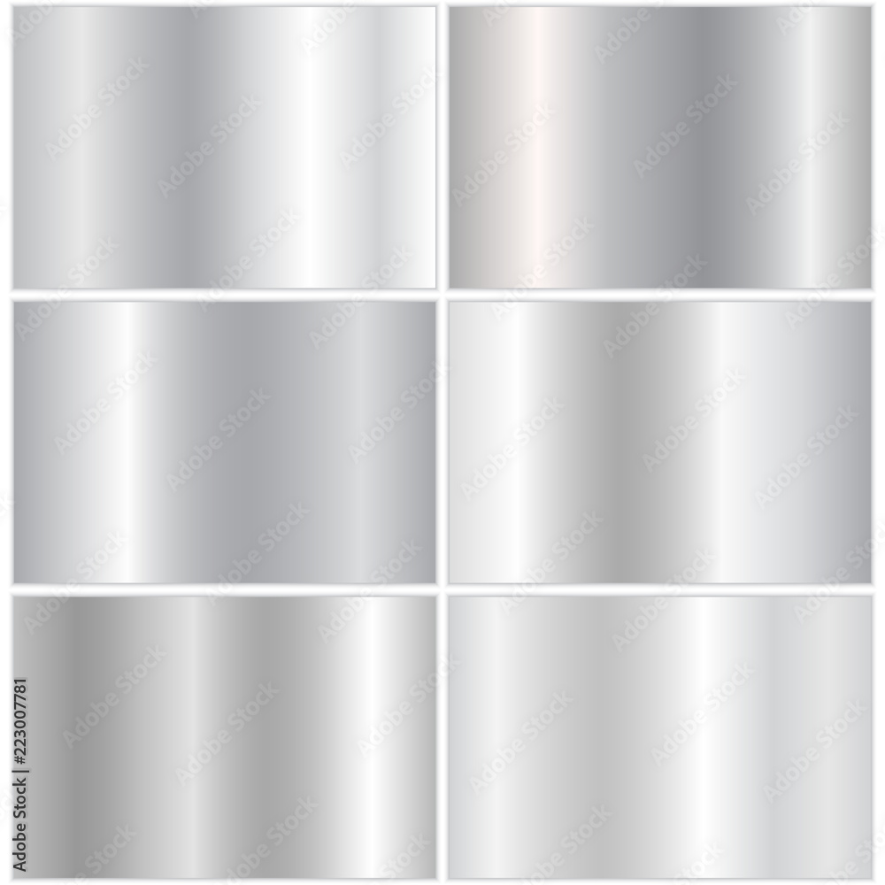 Set of bright metallic gradients with a silver metal texture Stock ...
