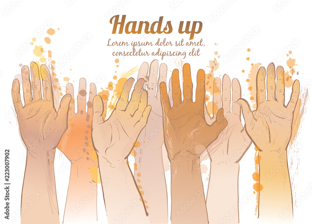 Vector people raising reaching hands up Isolated watercolor ...