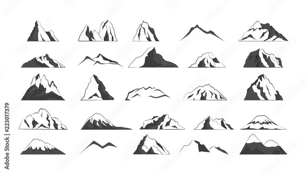 Collection of gray mountain shapes Stock Vector | Adobe Stock