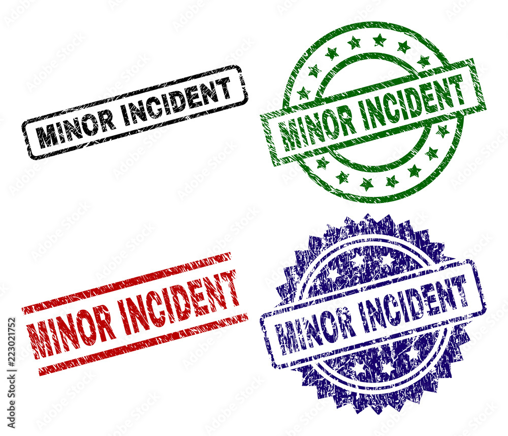 MINOR INCIDENT seal prints with corroded style. Black, green,red,blue ...