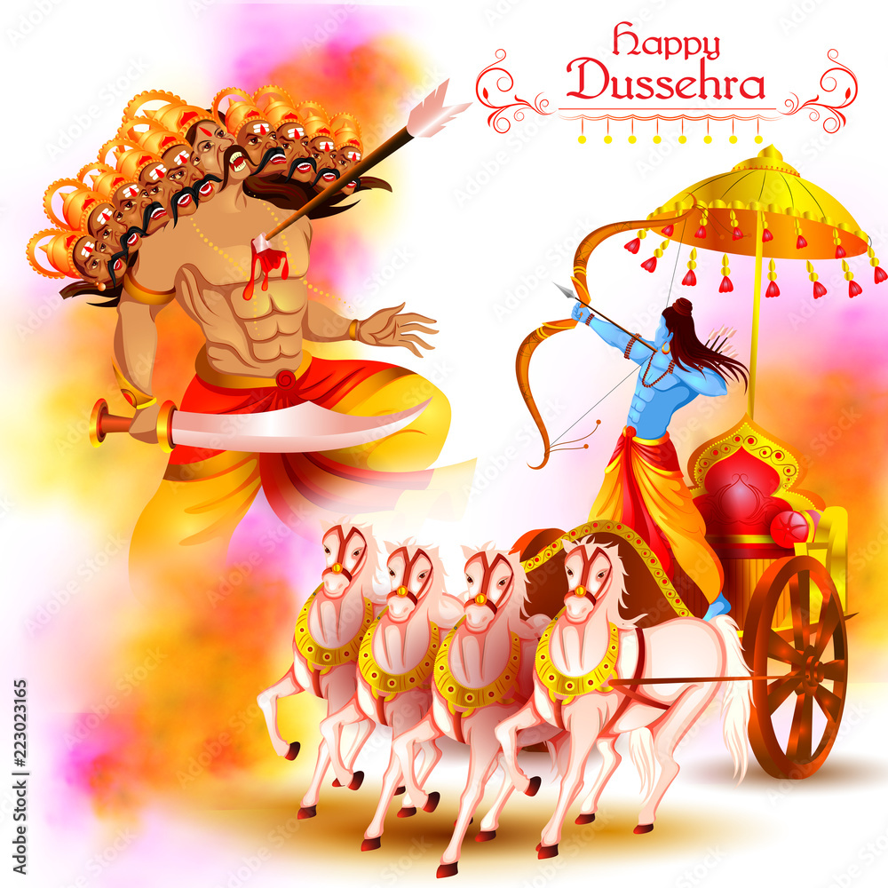 Lord Rama killing Ravana in Happy Dussehra festival of India Stock ...