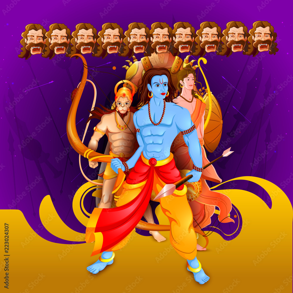 Lord Rama killing Ravana in Happy Dussehra festival of India Stock ...