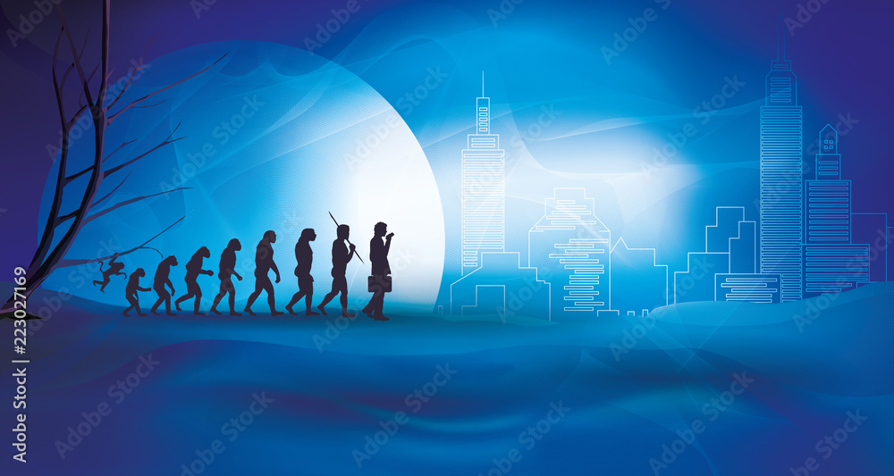 Human evolution with businessman - Transition from nature to the city ...