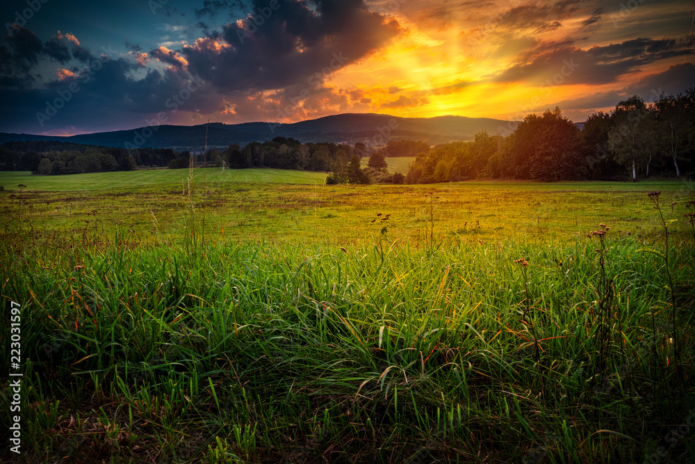 Red sky landscape Stock Photo | Adobe Stock