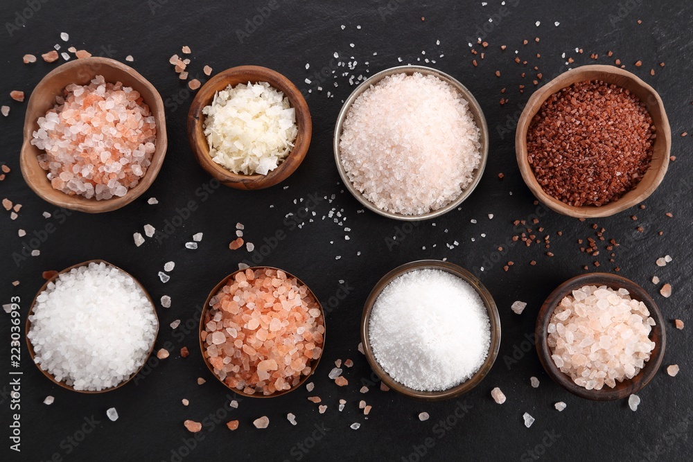 Various types of table salt. Stock Photo | Adobe Stock