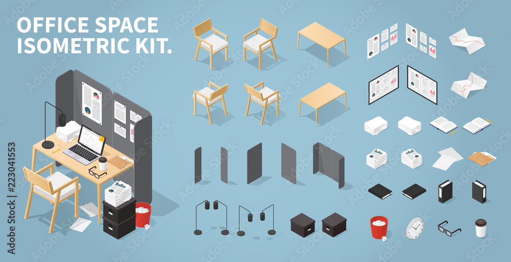Isometric Office Workplace Set Stock Vector | Adobe Stock